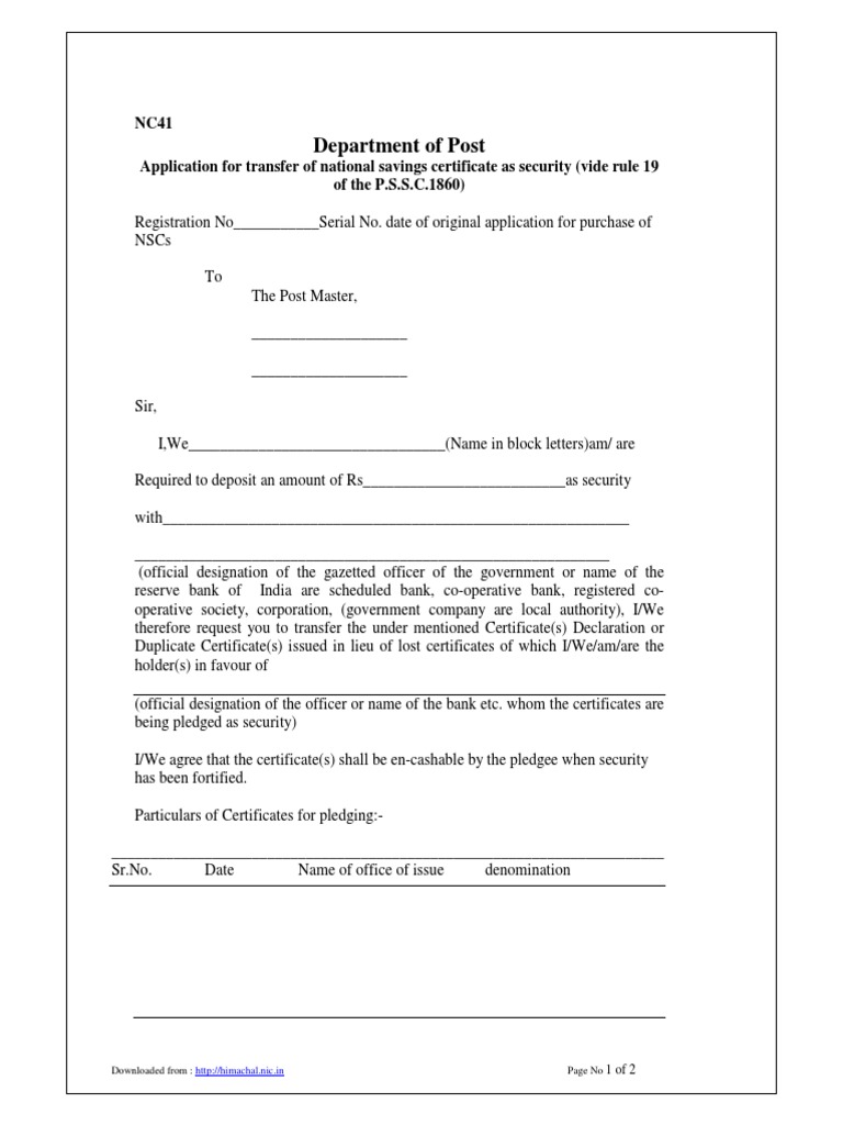 NC41 Form for NSC Pledge Transfer | PDF