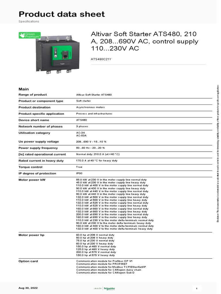 Altivar Soft Starter ATS480 - ATS480C21Y | PDF | Electric Motor | Relay
