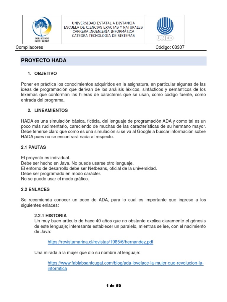 2022 3 Uned Informatica Compiladores 3307 Enunciado Hada | PDF | Compilador | Lenguaje de ...