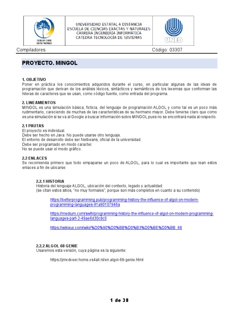 2022 1 Compiladores 3307 Proyecto Mingol | PDF | Compilador | Programa de computadora
