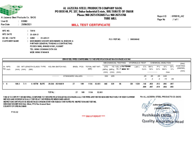 6 - Pipe MTC | Download Free PDF | Pipe (Fluid Conveyance) | Chemistry