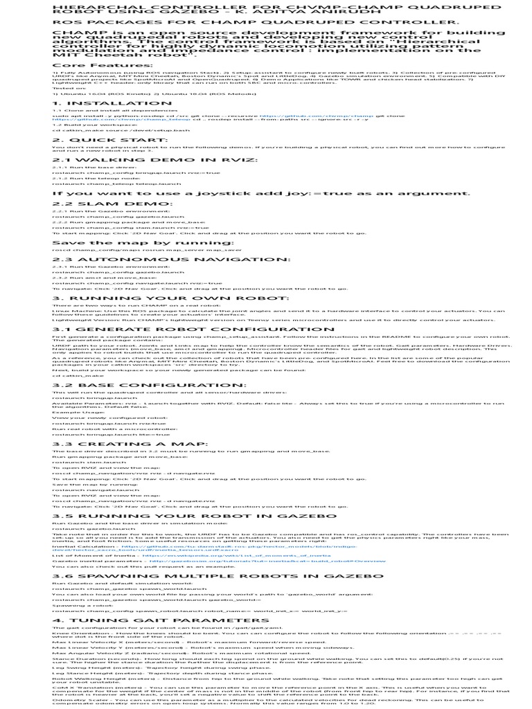 Hierarchal Contoller For Chvmp-Champ Robot Using Gazebo (Linux Software) | PDF | Speed ...