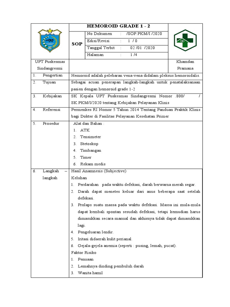 229 Sop Hemoroid Grade 1-2 | PDF