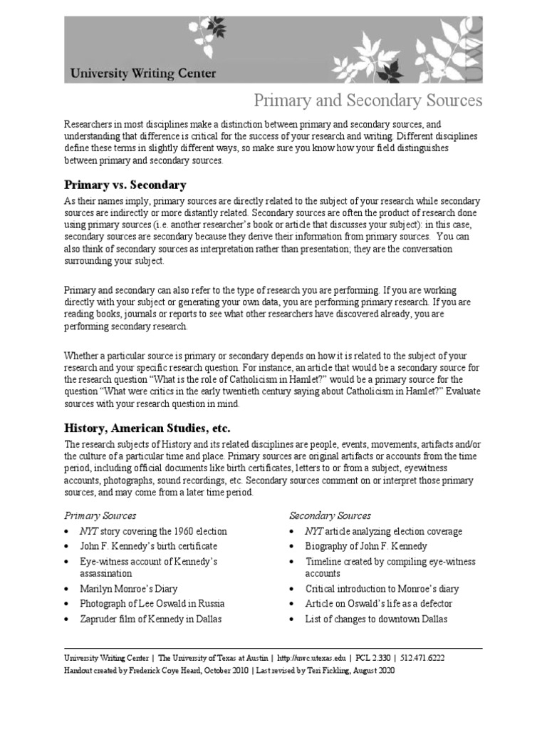 PrimaryandSecondary 2020 | PDF | Primary Sources | Question