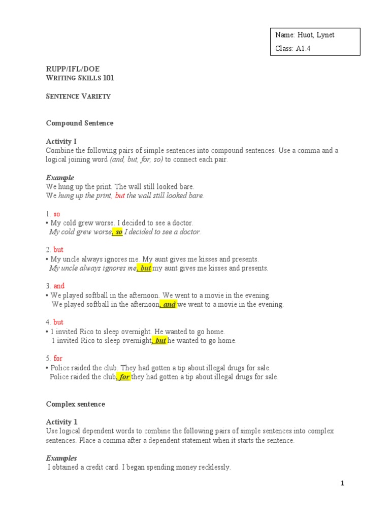 Sentence Variety | PDF