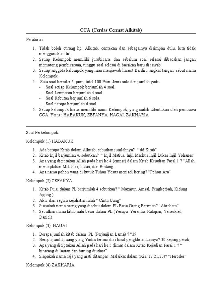 CCA (Cerdas Cermat Alkitab) | PDF