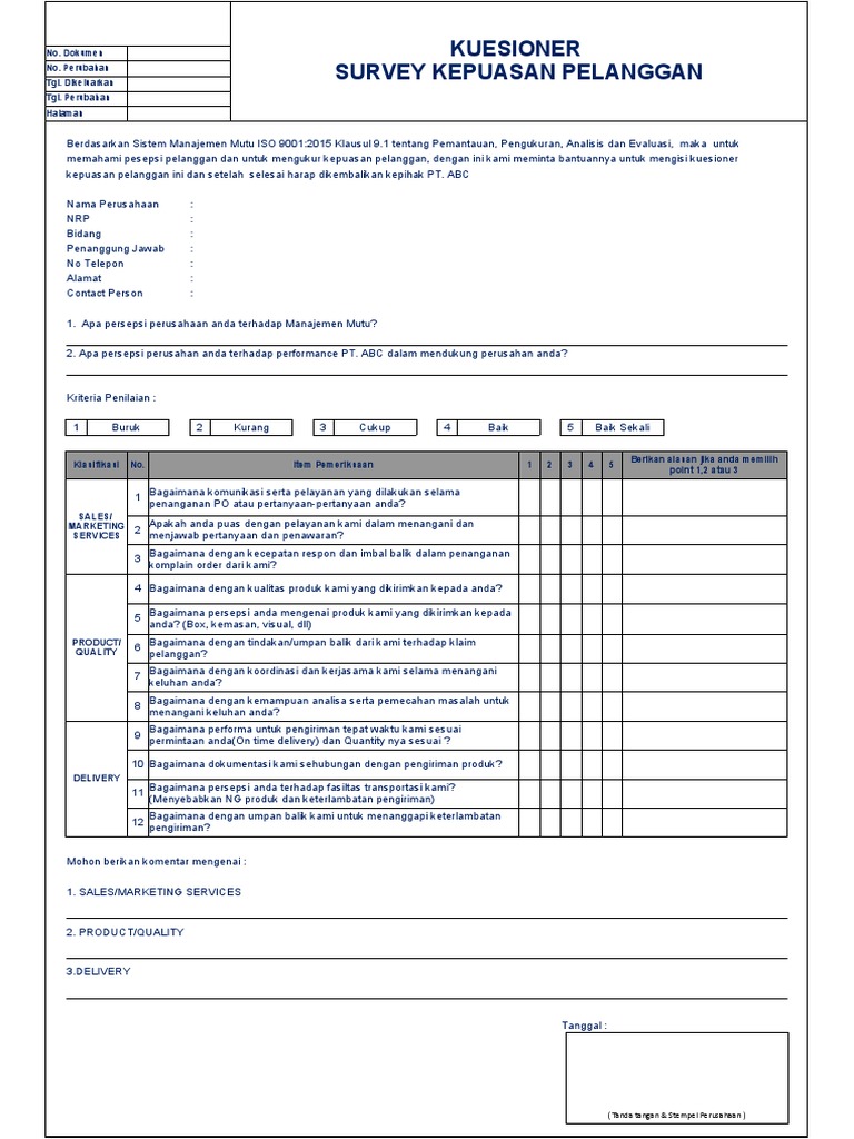 Kuisioner Kepuasan Pelanggan | PDF
