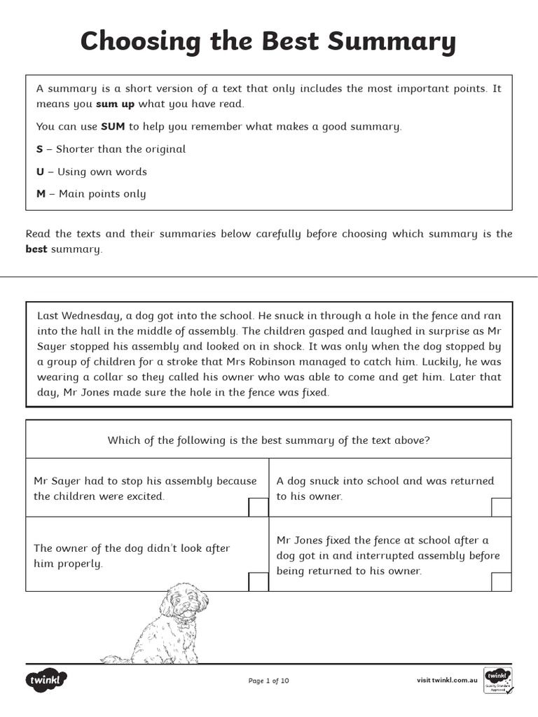 Choosing the Best Summary Worksheet | PDF | Tour De France
