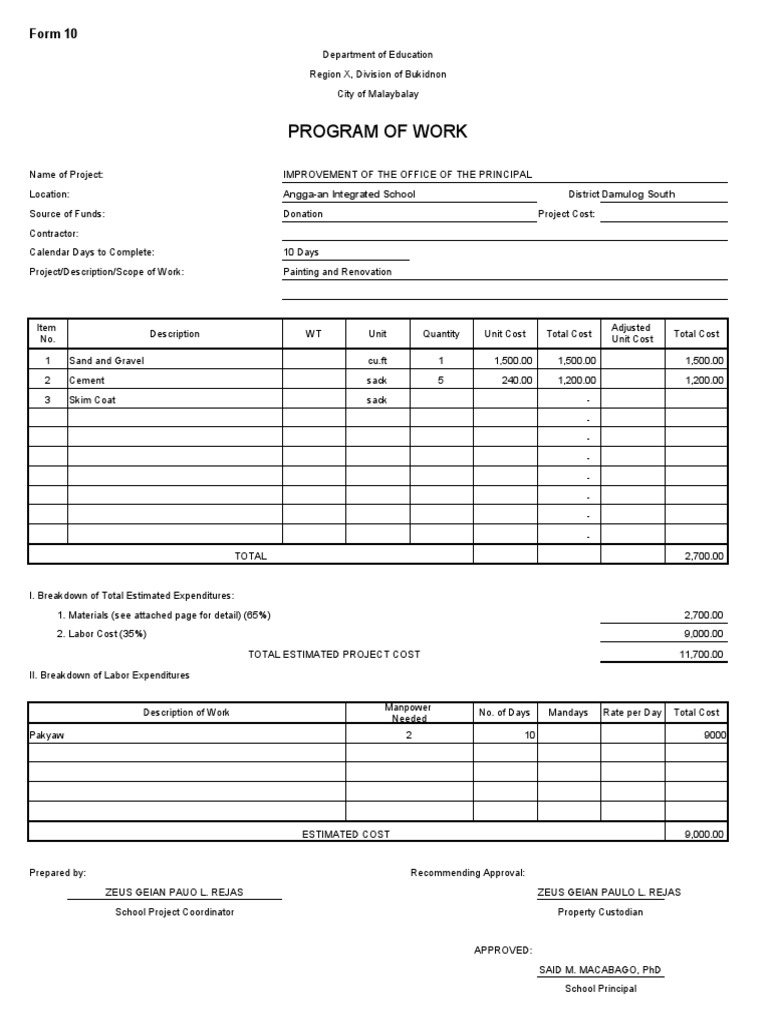 Form 10 - Program of Work | PDF | Economies