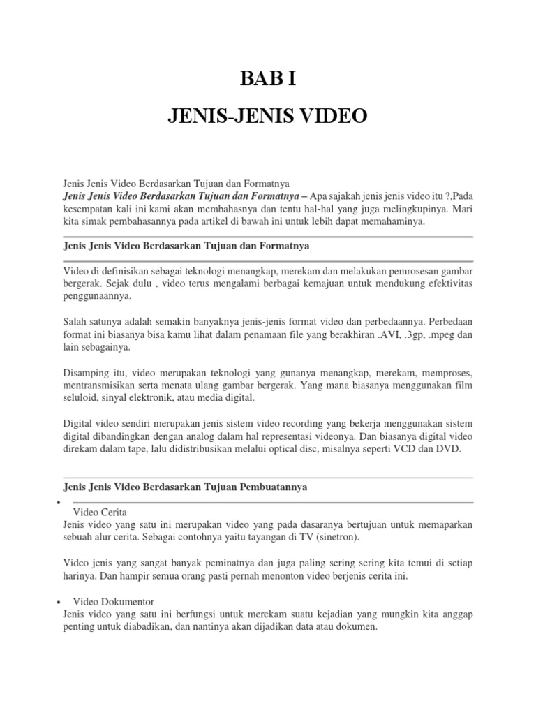Jenis-Jenis Video, HD Dan Full HD, Frame Rate | PDF
