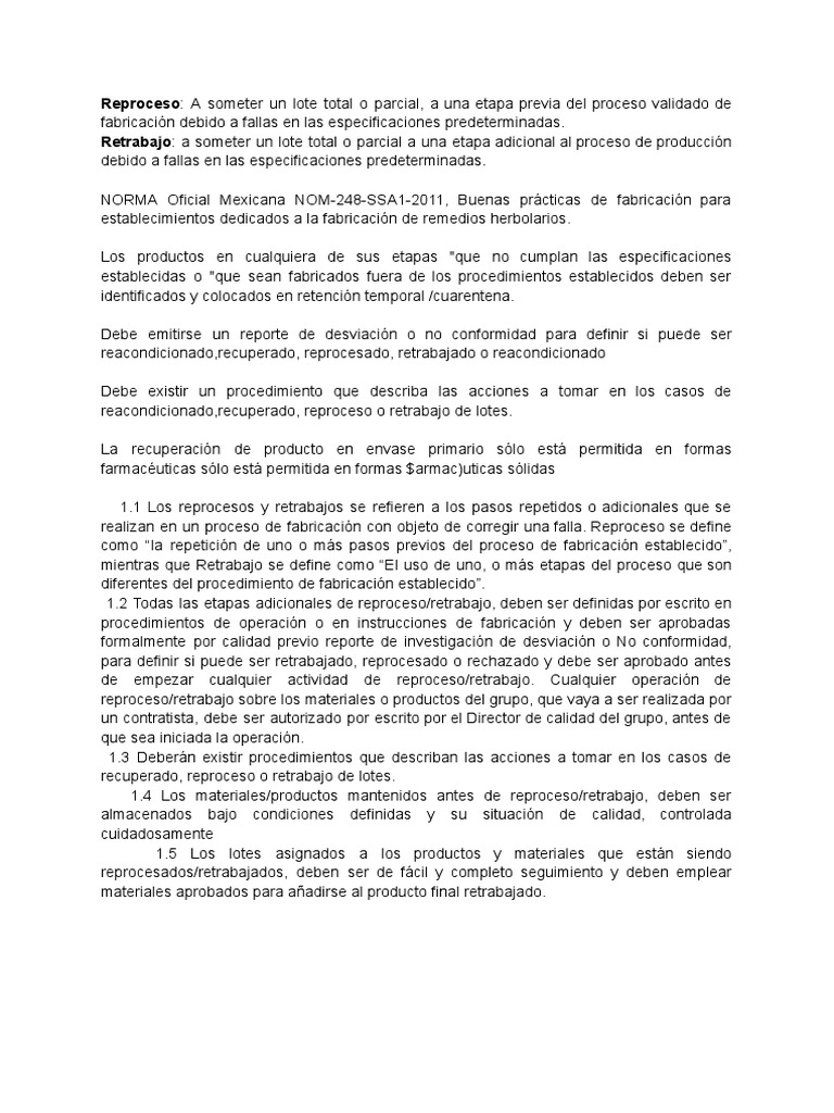 Retrabajo y Reproceso Eq 5 | PDF