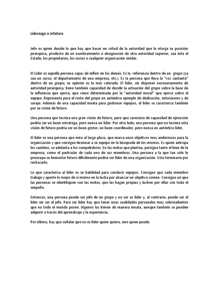 Definición de Jefe y Líder | PDF | Negocios