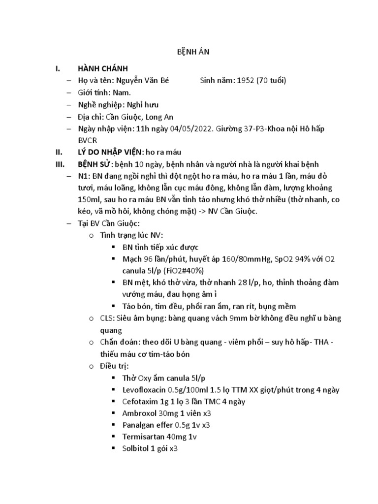 BỆNH-ÁN-HO RA MÁU | PDF
