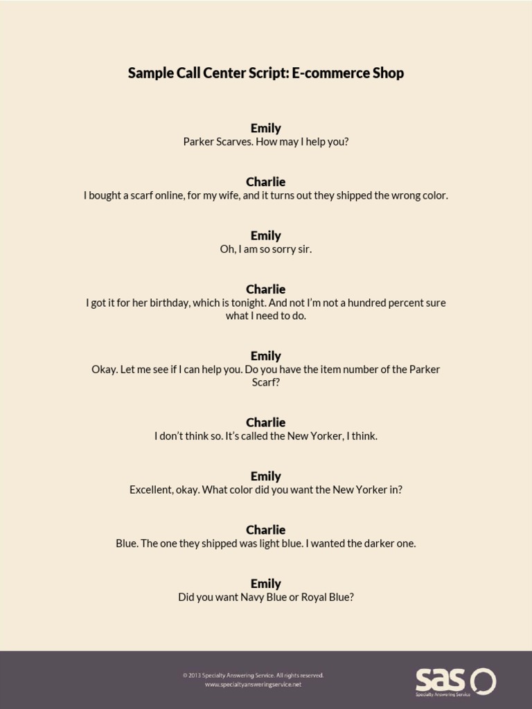 Sample Call Center Script Ecommerce | PDF