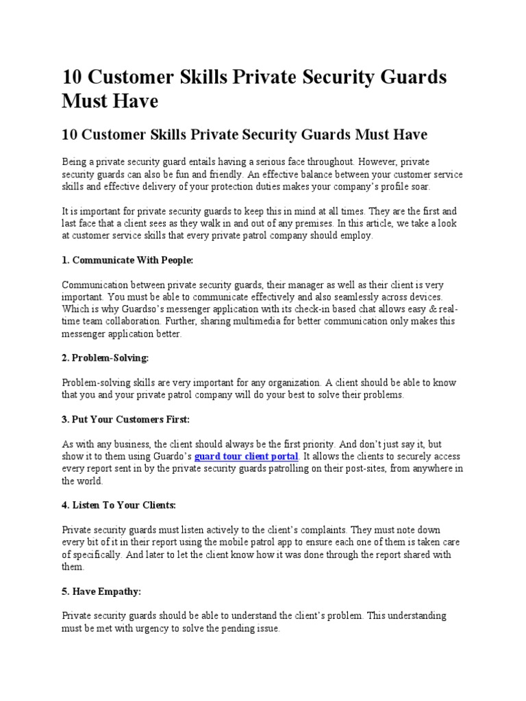 10 Customer Skills Private Security Guards Must Have | PDF