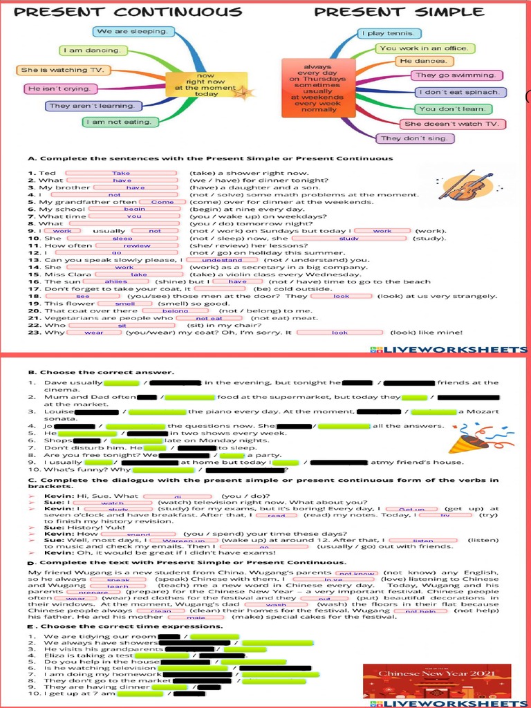 Ejercicio Online de Present Simple Vs Present Continuous para A2B1 | PDF | Informática | Software