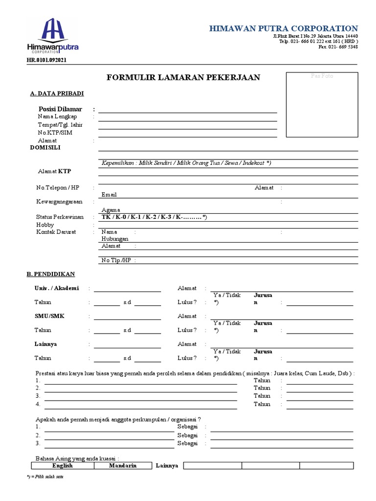 Formulir Lamaran Kerja | PDF