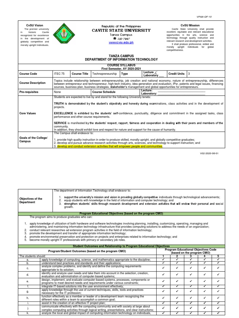 CvSU-ITEC75-Technopreneurship | PDF | Computer Program | Programming