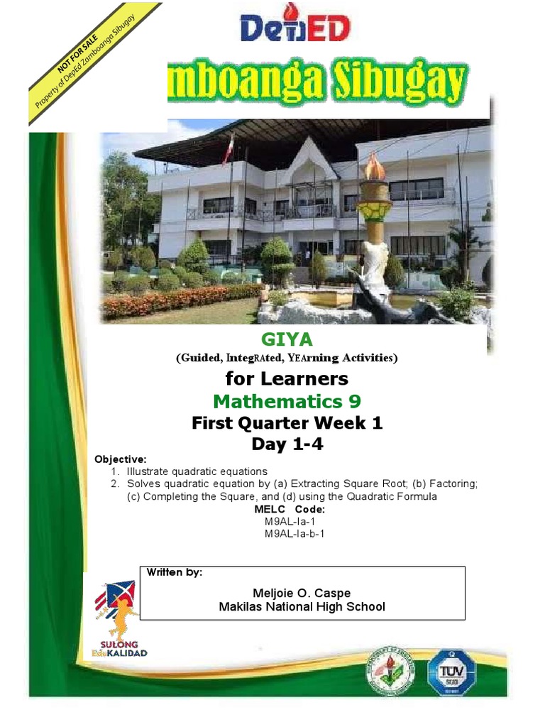 Math Las G9 Q1 WK1 PDF | PDF | Quadratic Equation | Equations