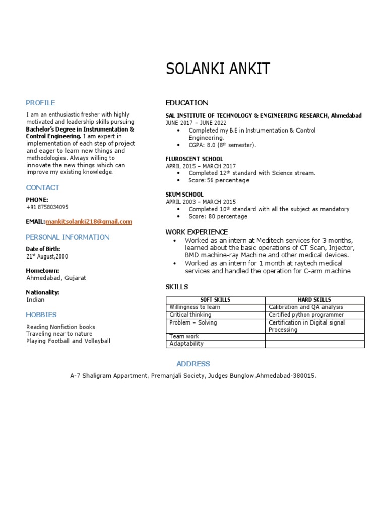 ankit resume (1) | PDF | Engineering | Science