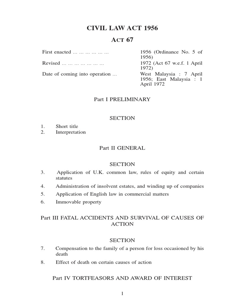 Civil Law Act 1956 (Latest) | PDF