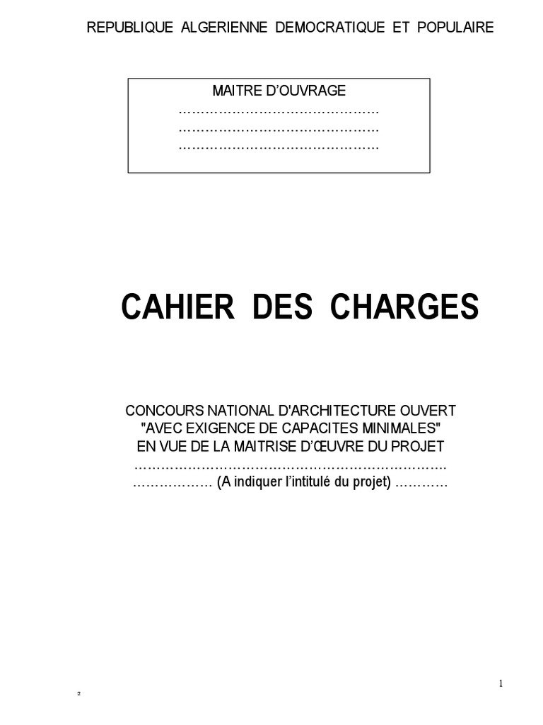 Cahiers Des Charges Concours Ouvert | PDF | Architecte