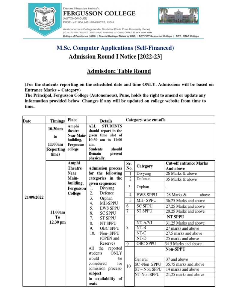 AdmissionNoticeM - SC (ComputerApplications) | PDF