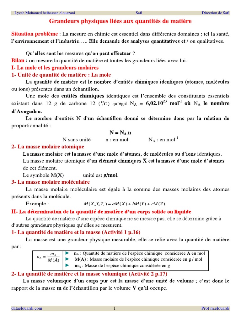 C2 CH 1bac | PDF | Concentration molaire | Mole (unité)