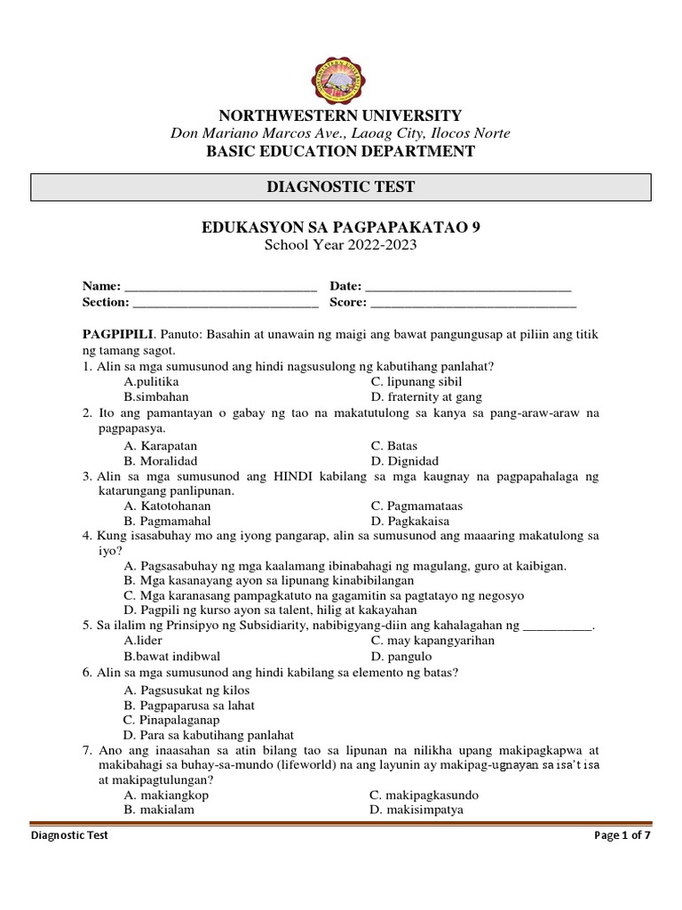Diagnostic Test Esp 9 | PDF