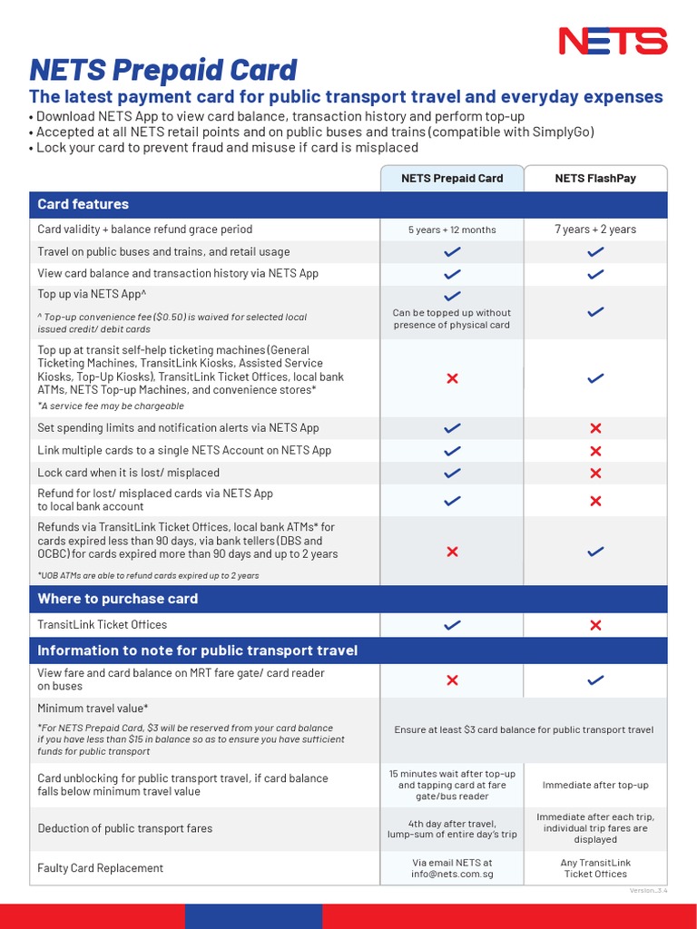 NETS Prepaid Card Vs NETS FlashPay Comparison - v3.4 | PDF | Debit Card ...