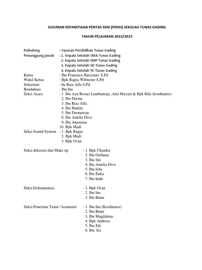 Susunan Kepanitiaan Pentas Seni Pdf