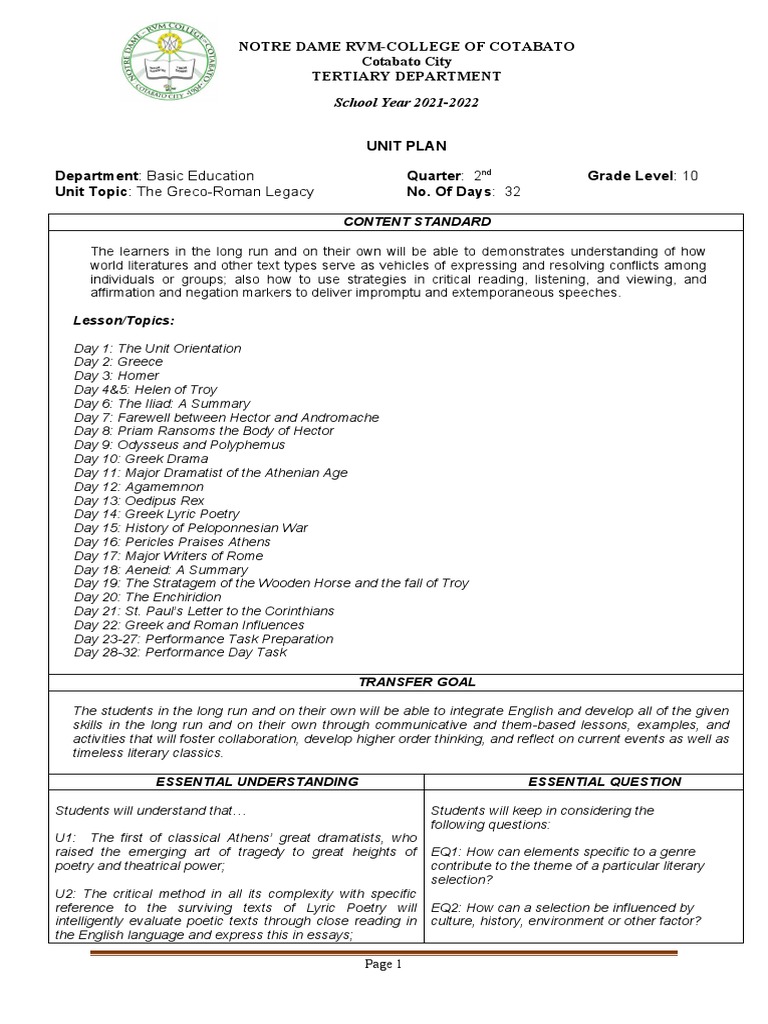 WriteShop English 10 Unit Plan | PDF
