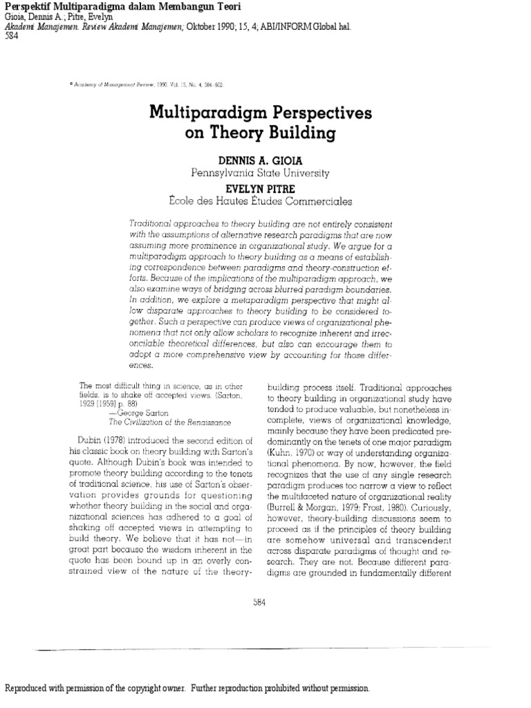 DIE - W11a - Multiple Paradigm in Theory Building | PDF