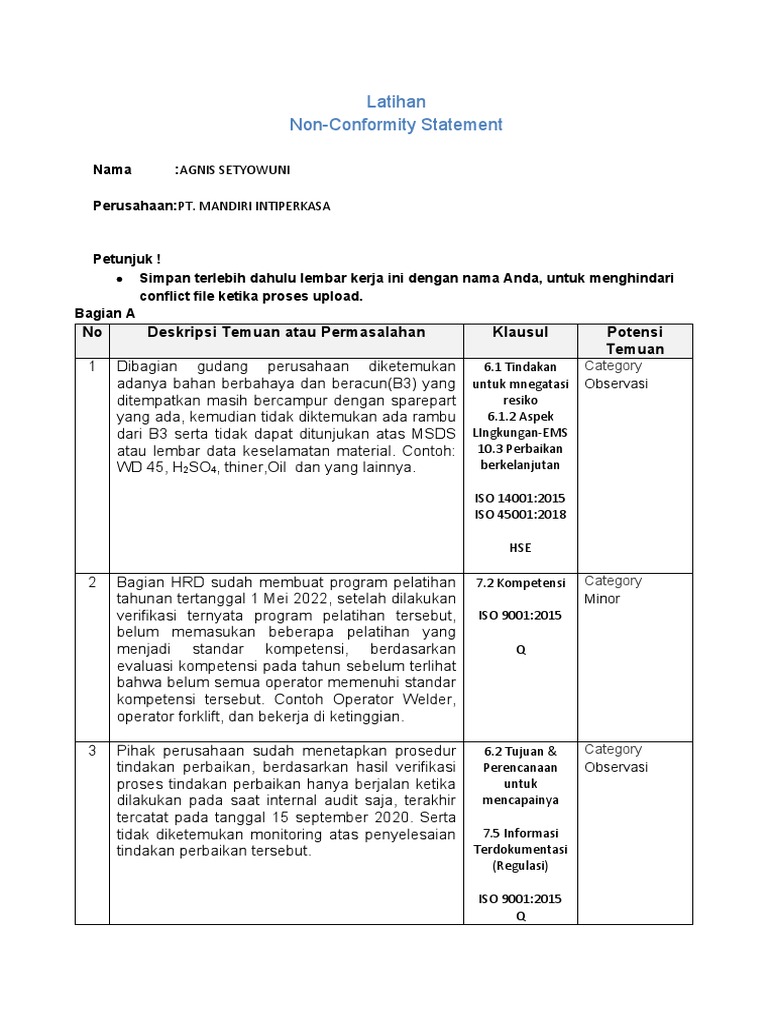 Latihan 2 - NonConformity Statement | PDF