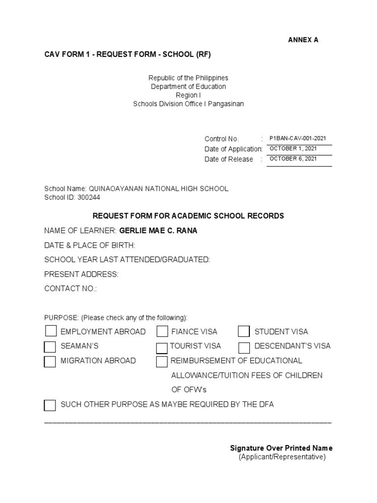 Cav Form 1 | PDF