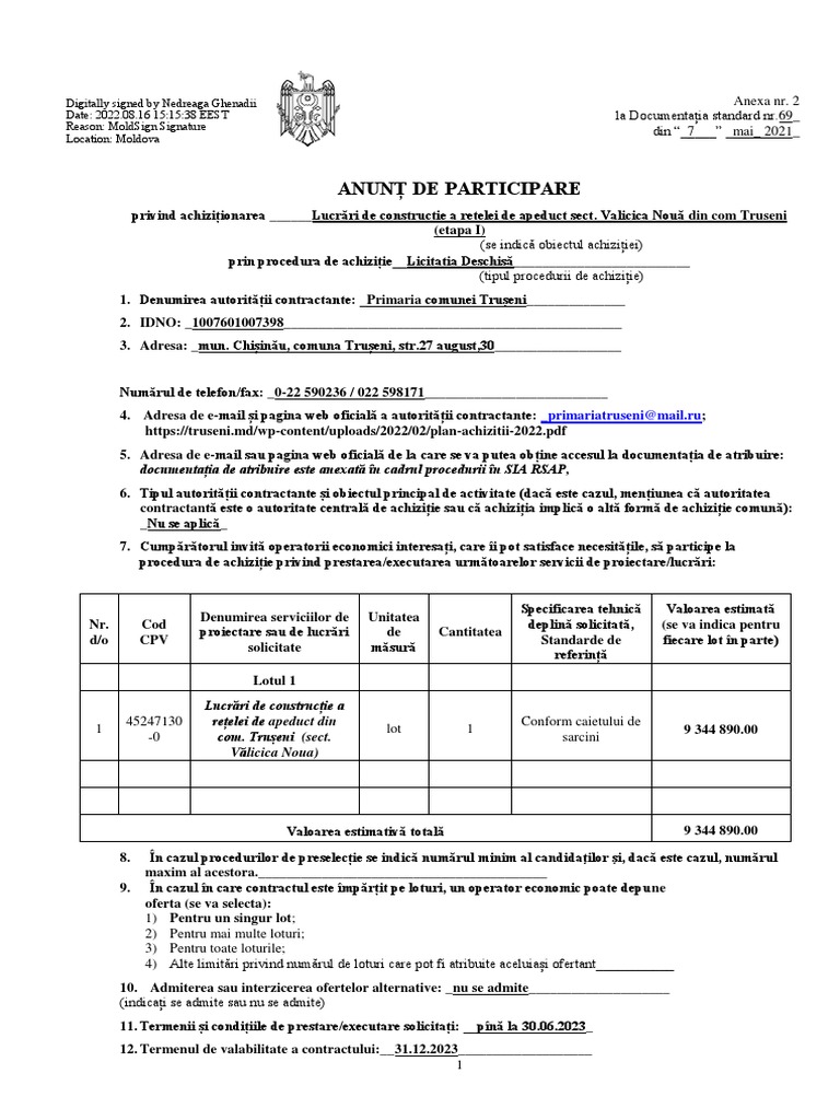 Anunt de Participare - Semnat | PDF