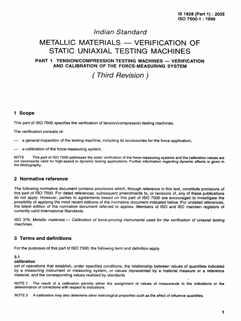 Is 1828-1 (Iso 7500-1) - 3 | PDF | Calibration | Verification And ...