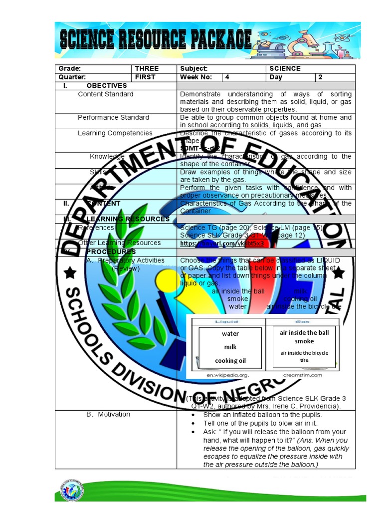 Science3 DLP Q1 Week4 Day2 | PDF | Gases | Liquids