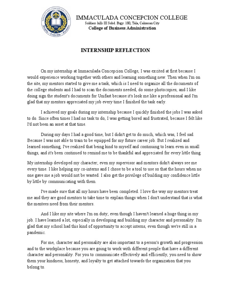 Internship Reflection | PDF Internship Reflection | PDF