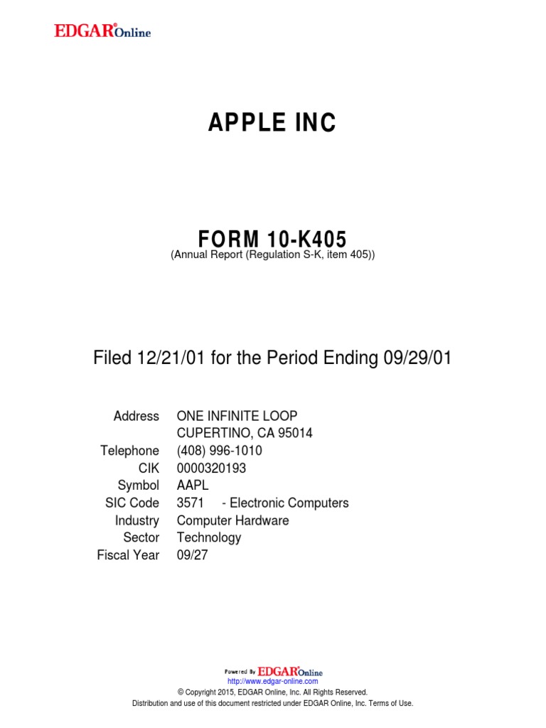 Apple Annual Report - 2001 | PDF