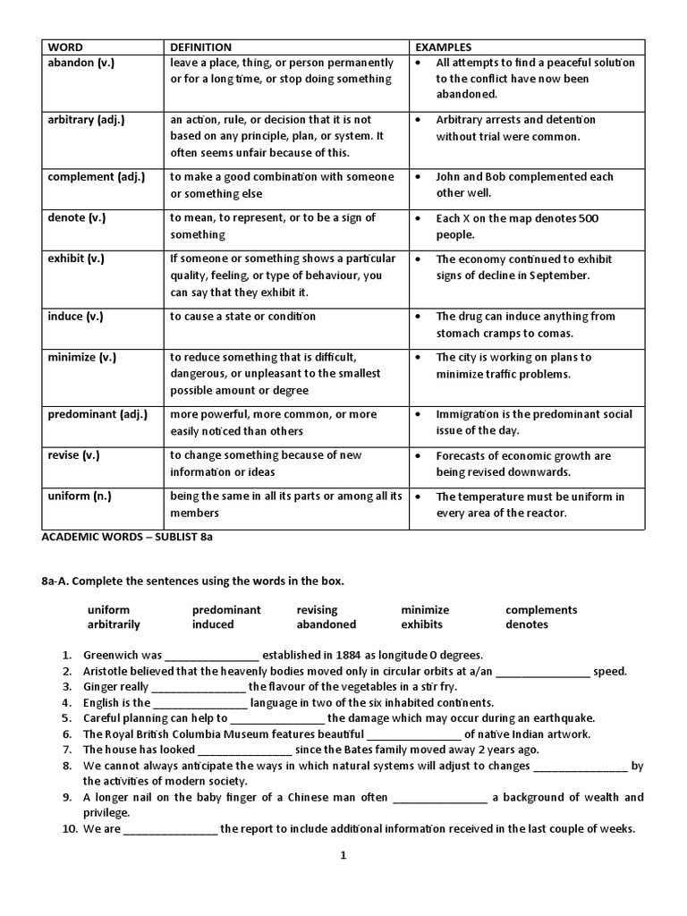 Academic Vocabulary: Word Definitions & Usage | PDF | Cost Of Living ...