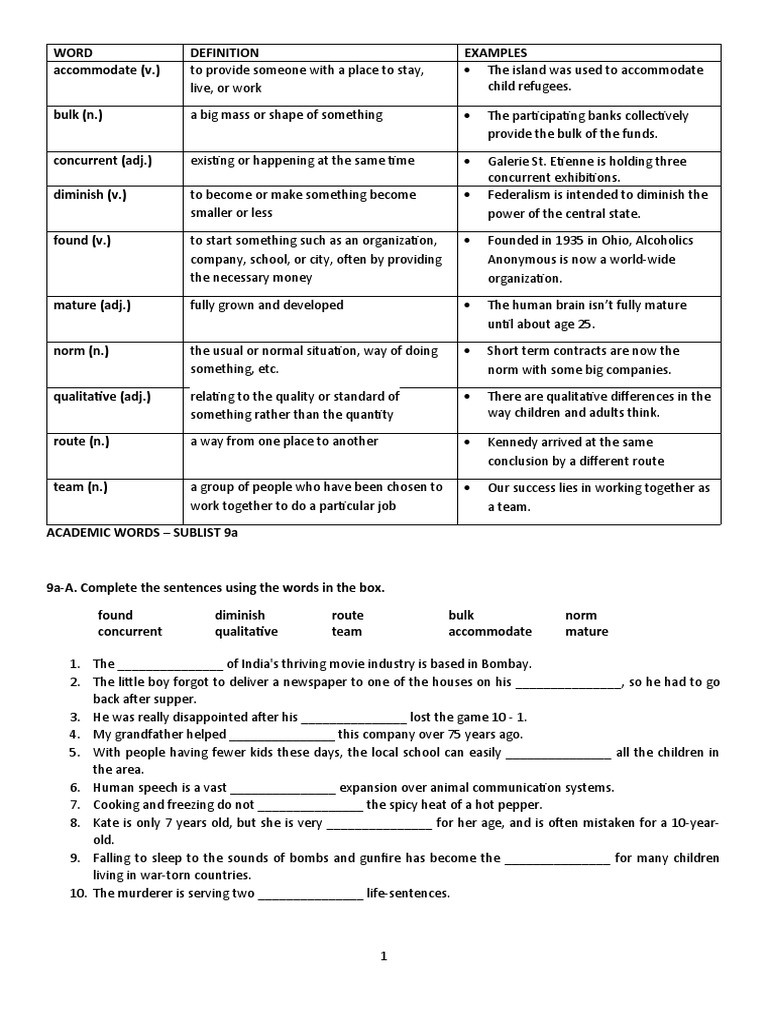 Academic Words - Sublist 9.1 | PDF | Learning