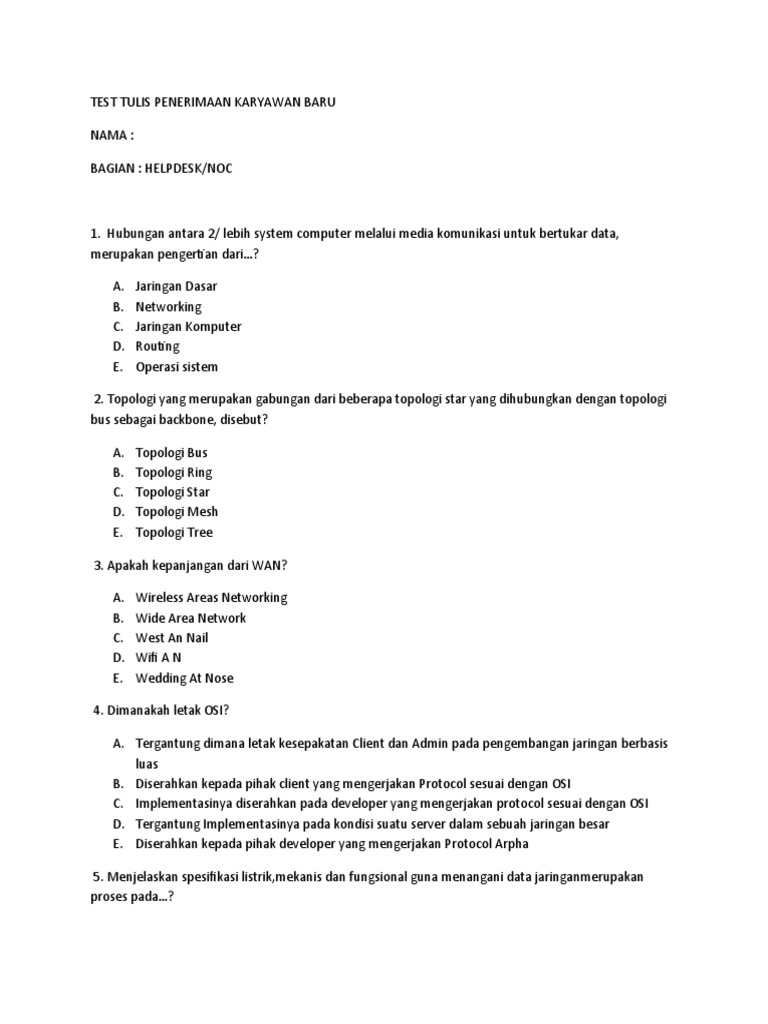 Test Tulis Penerimaan Karyawan Baru | PDF