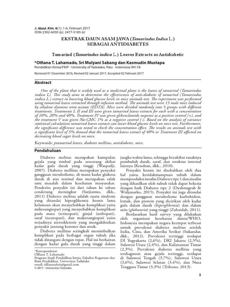 Ekstrak Daun Asam Jawa Tamarindus Indica | PDF