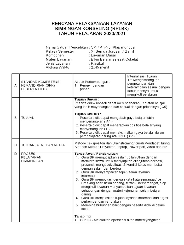 Rencana Pelaksanaan Layanan | PDF