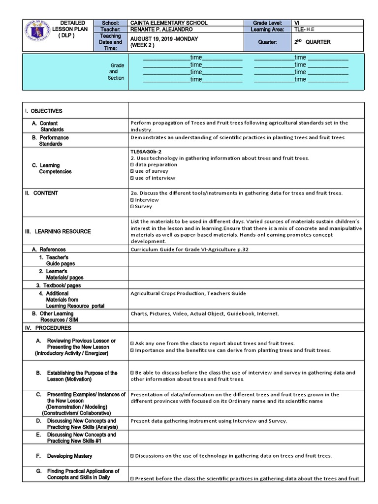 DLP 6 Tle - He Aug. 19-23 Week 2 | PDF | Learning | Teaching Method