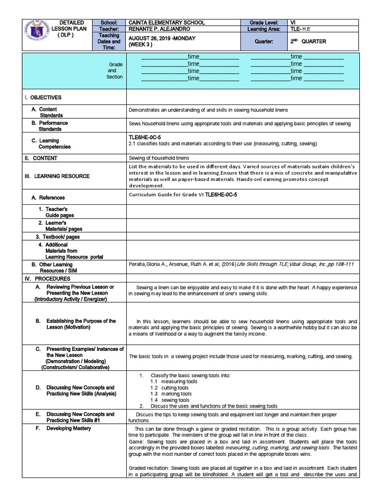 DLP 6 Tle - He q2 Aug. 26-30 Week 3 | Download Free PDF | Learning | Teaching Method