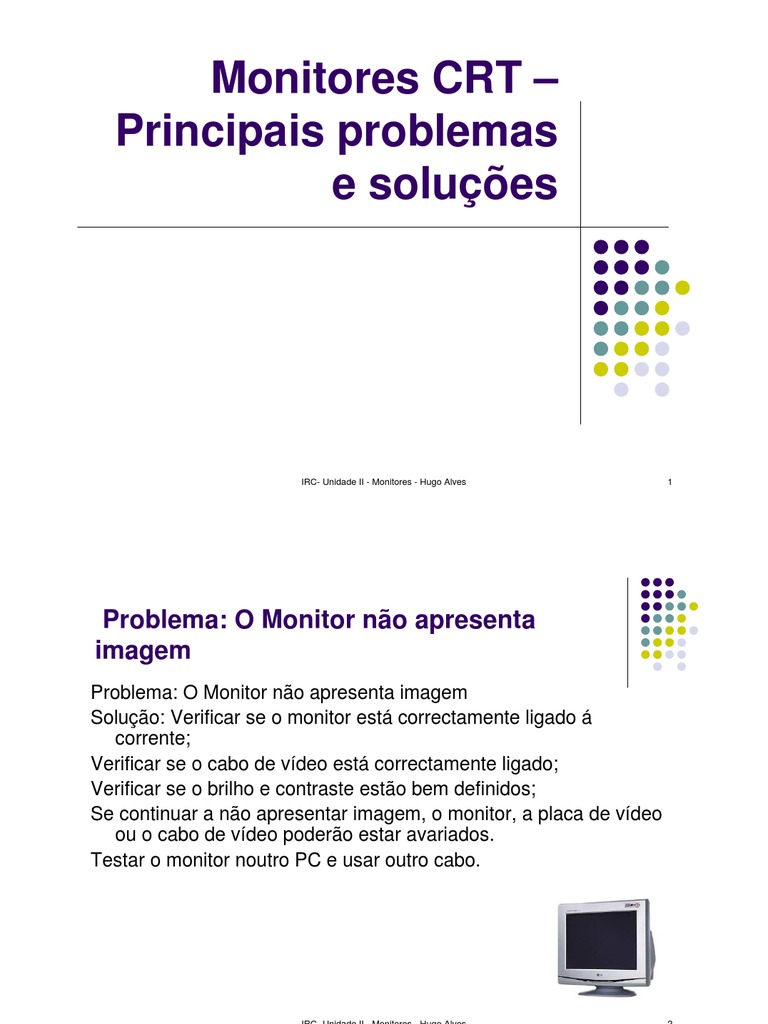 Problemas e Soluções de Monitores CRT e LCD | PDF | Pixel | Rede elétrica
