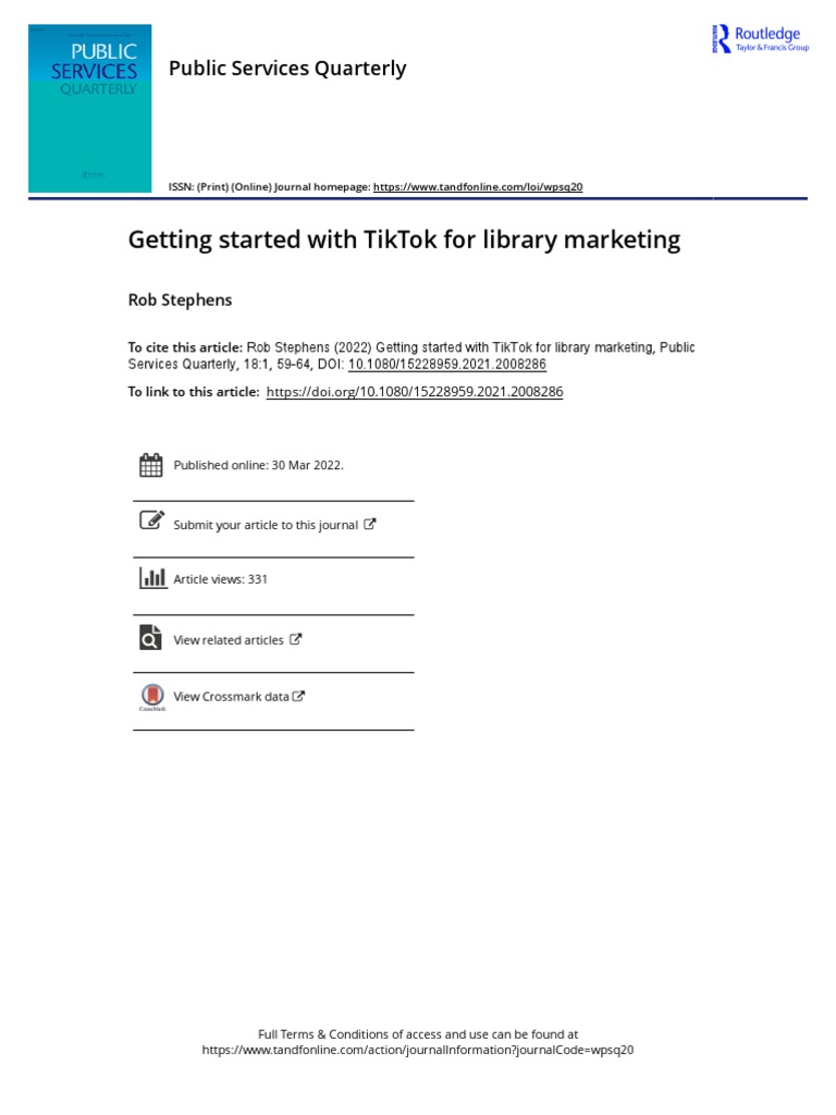Getting Started With Tiktok For Library Marketing: Public Services Quarterly | PDF | Libraries ...