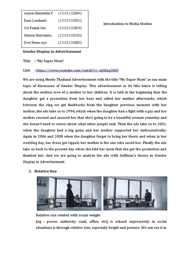 Gender Display in Advertisement and McRobbie Four Ideological Codes ...